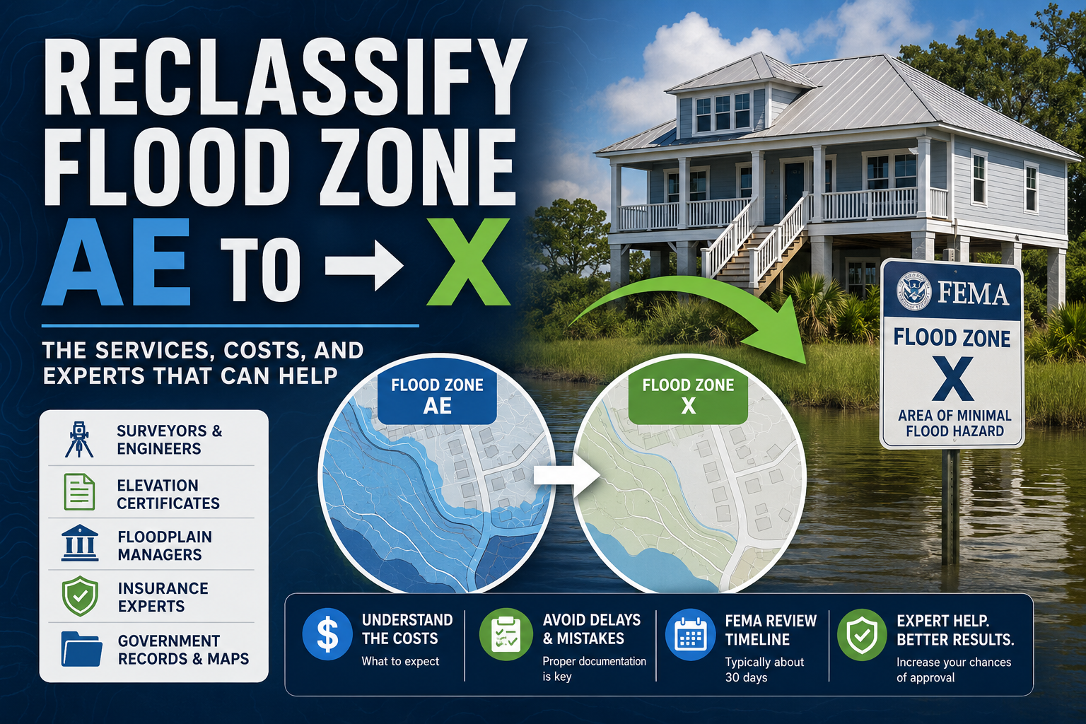 Which Services Help Reclassify Flood Zone AE to Zone X?